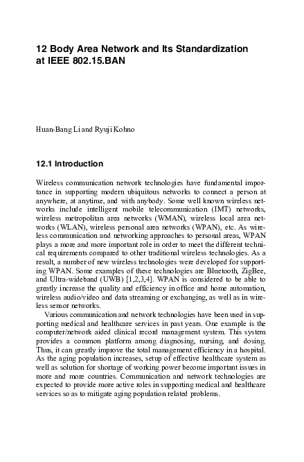 (PDF) Body Area Network and Its Standardization at IEEE 802.15.BAN