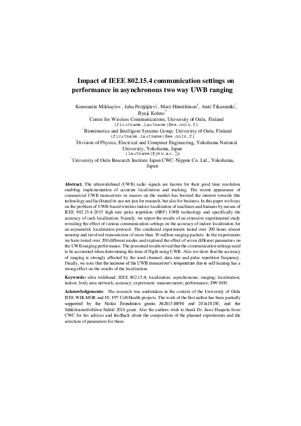 Pdf Impact Of Ieee 802154 Communication Settings On Performance In Asynchronous Two Way Uwb