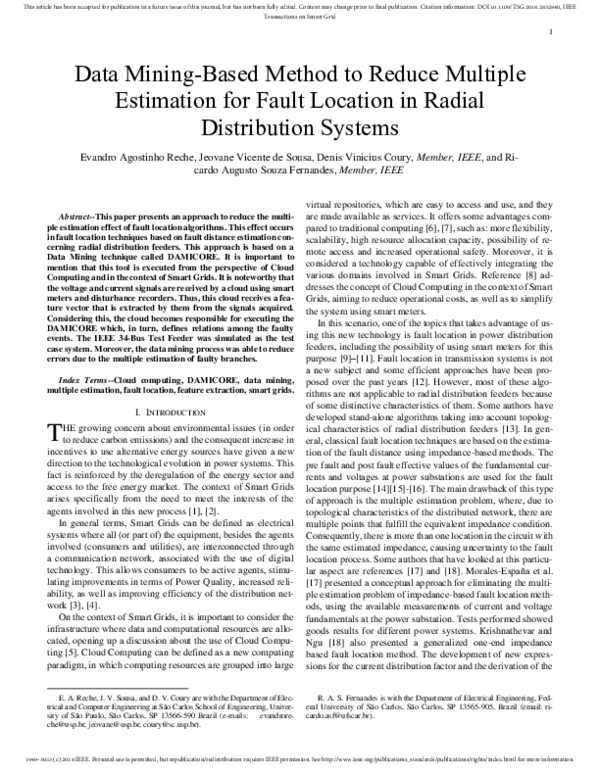 Pdf Data Mining Based Method To Reduce Multiple Estimation For Fault Location In Radial