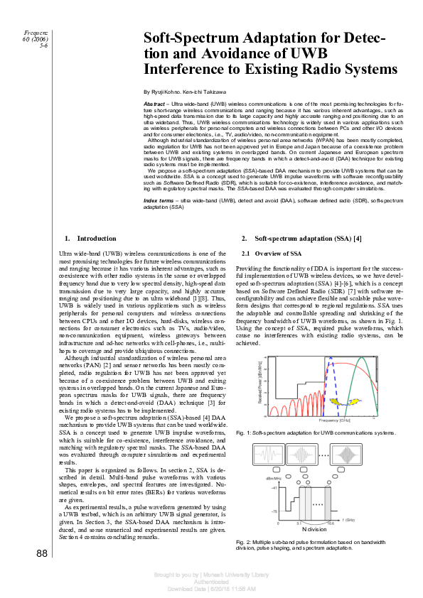 Pdf Soft Spectrum Adaptation For Detection And Avoidance Of Uwb Interference To Existing Radio