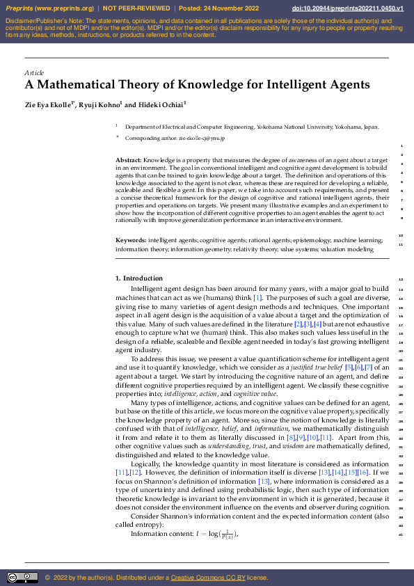 (PDF) A Mathematical Theory of Knowledge for Intelligent Agents