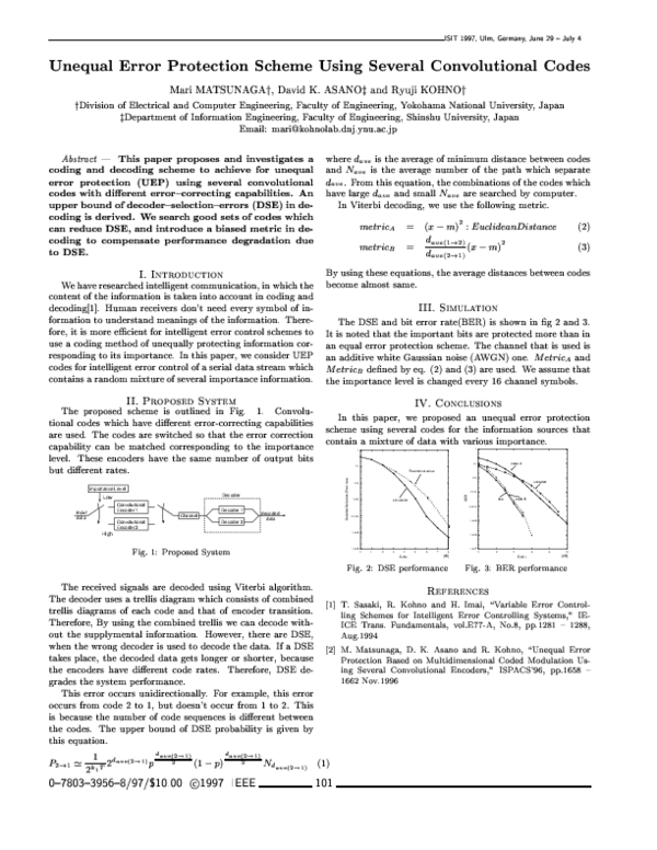 Pdf Unequal Error Protection Scheme Using Several Convolutional Codes 1122