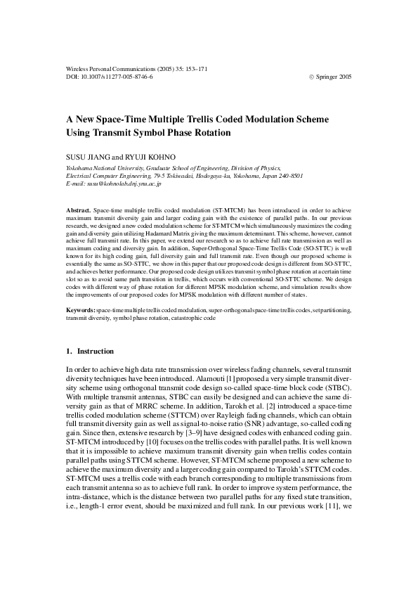 Pdf A New Space Time Multiple Trellis Coded Modulation Scheme Using Transmit Symbol Phase