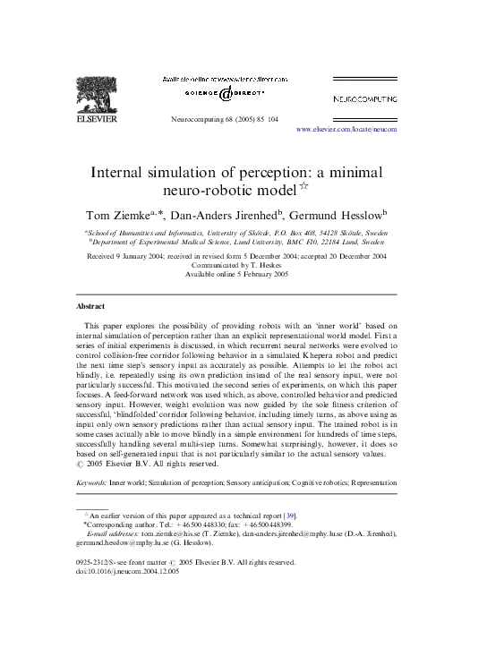 (PDF) Internal simulation of perception: a minimal neuro-robotic model
