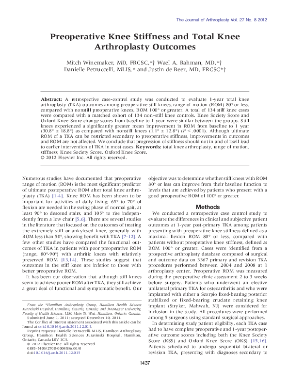 (PDF) Preoperative Knee Stiffness and Total Knee Arthroplasty Outcomes