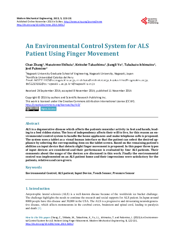 (PDF) An Environmental Control System for ALS Patient Using Finger Movement