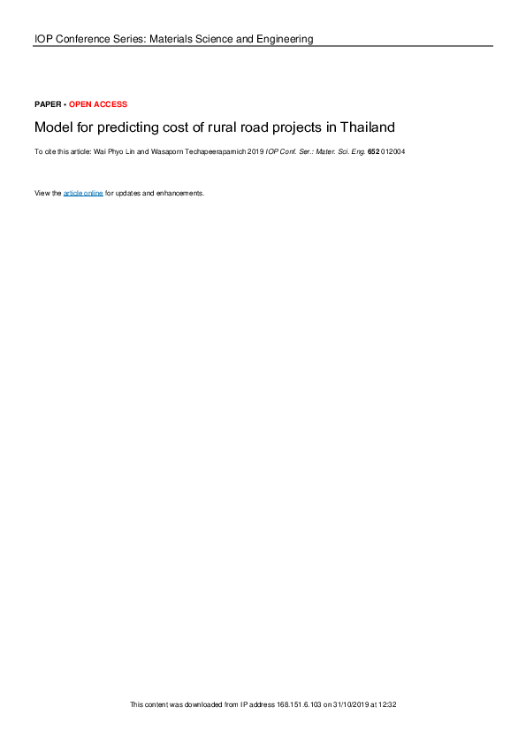 (PDF) Model for predicting cost of rural road projects in Thailand