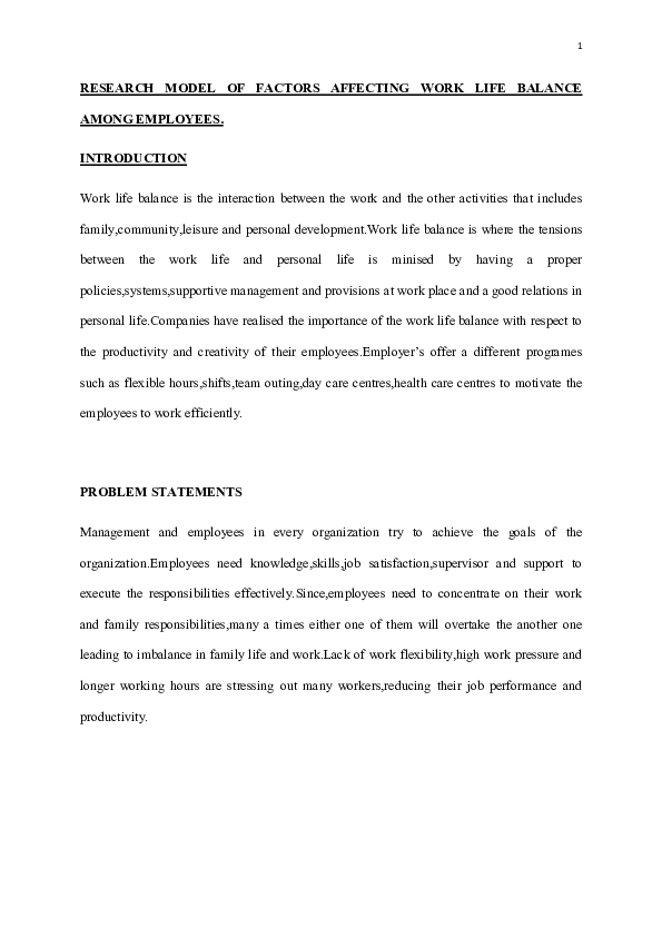 (PDF) RESEARCH MODEL OF FACTORS AFFECTING WORK LIFE BALANCE