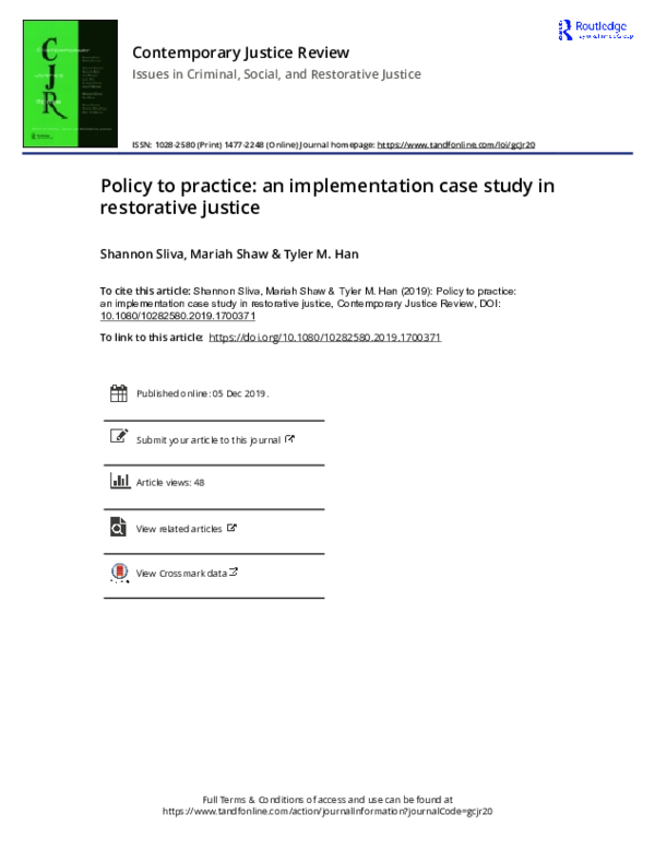 (PDF) Policy to practice: an implementation case study in restorative justice
