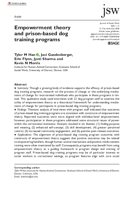 (PDF) Empowerment theory and prison-based dog training programs