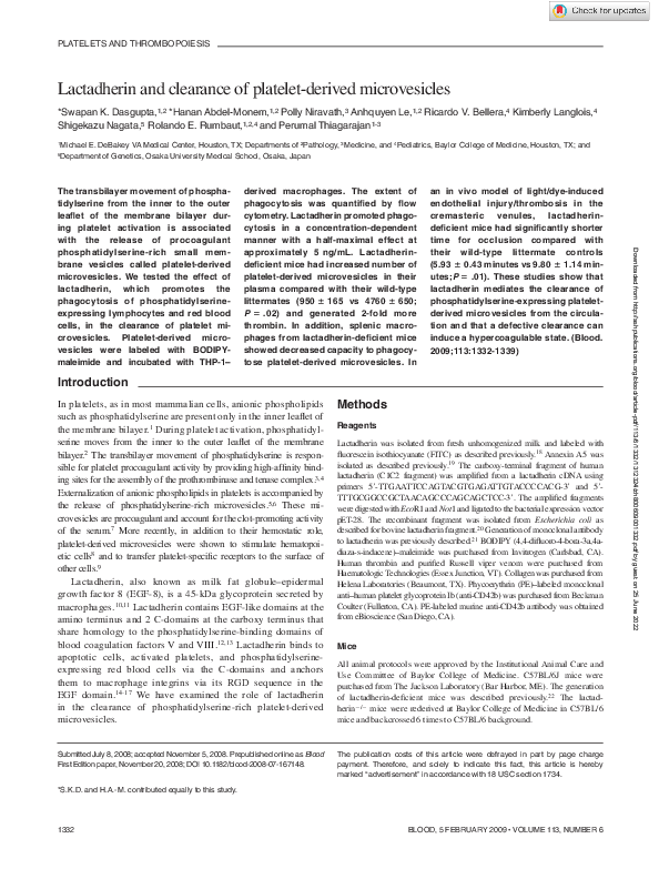 (PDF) Lactadherin and clearance of platelet-derived microvesicles
