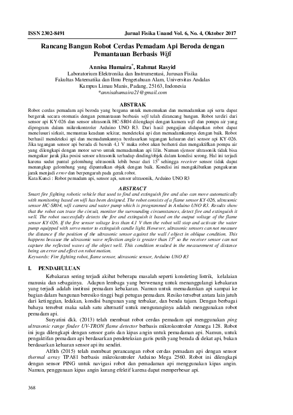 (PDF) Rancang Bangun Robot Cerdas Pemadam Api Beroda dengan Pemantauan Berbasis Wifi | Annisa ...