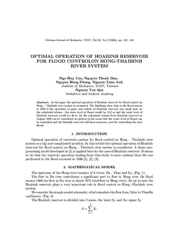 (PDF) Optimal operation of Hoa Binh reservoir for flood control on Hong-Thai Binh river system