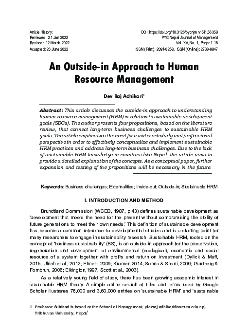(PDF) An Outside-in Approach to Human Resource Management