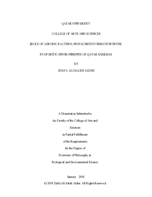 (PDF) Role of Aerobic Bacteria in Dolomite Formation in the Evaporitic ...