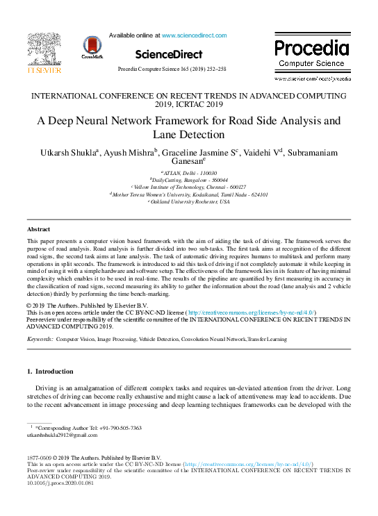 (PDF) A Deep Neural Network Framework for Road Side Analysis and Lane Detection