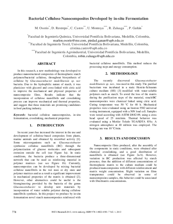 (PDF) Bacterial Cellulose Nanocomposites Developed by in-situ Fermentation