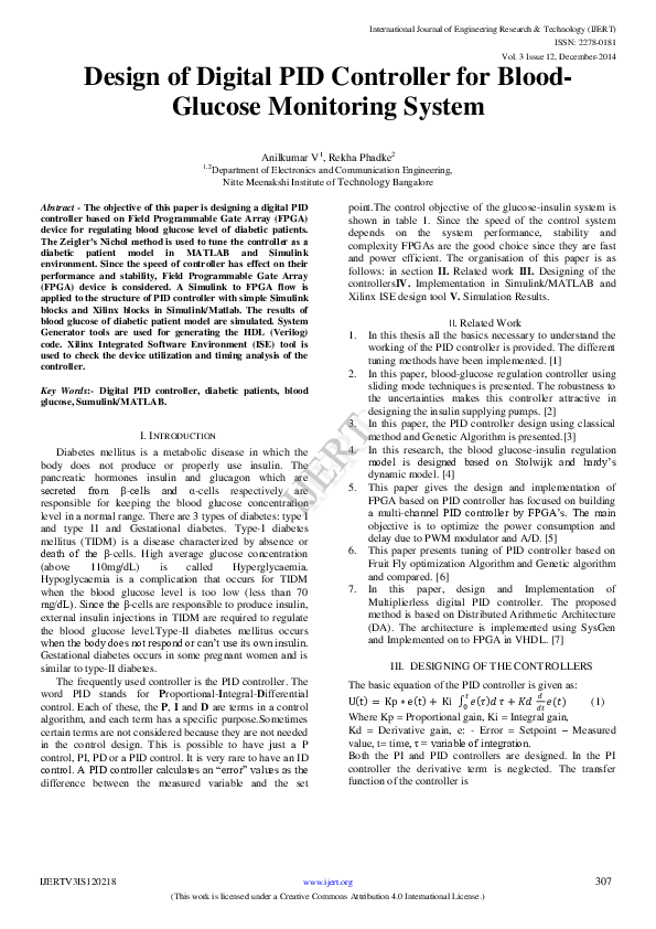 (PDF) Design of Digital PID Controller for Blood-Glucose Monitoring System