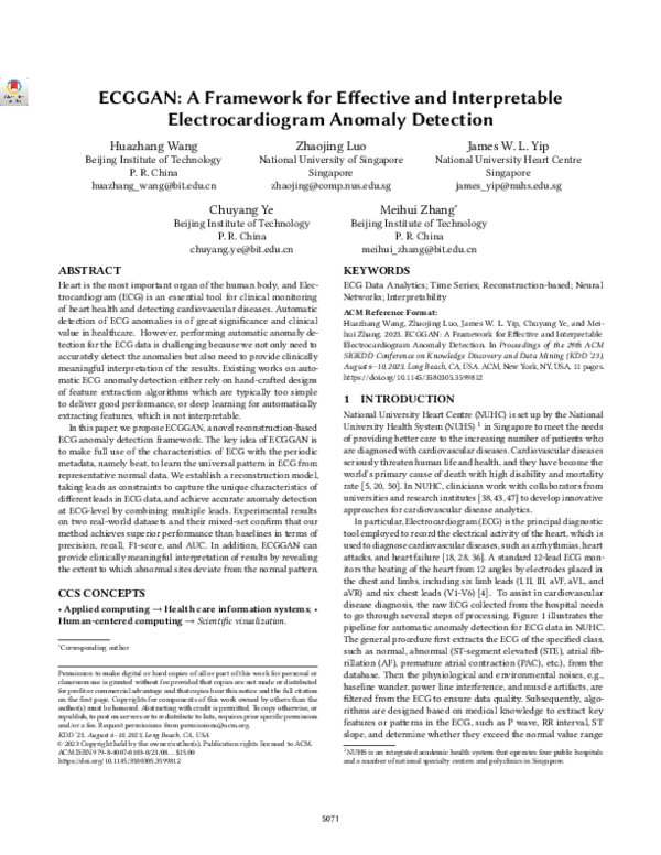(PDF) ECGGAN: A Framework for Effective and Interpretable Electrocardiogram Anomaly Detection