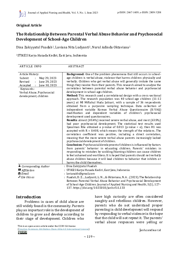 (PDF) The Relationship Between Parental Verbal Abuse Behavior and ...