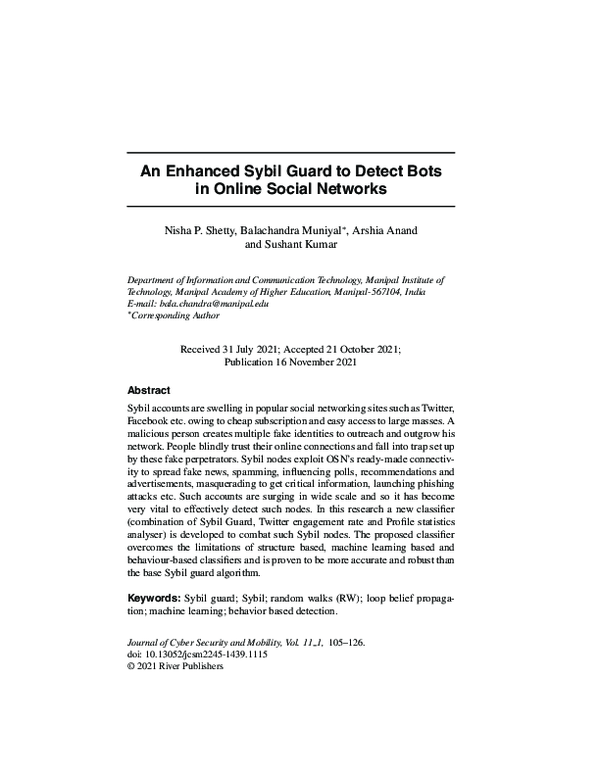 (PDF) An Enhanced Sybil Guard to Detect Bots in Online Social Networks