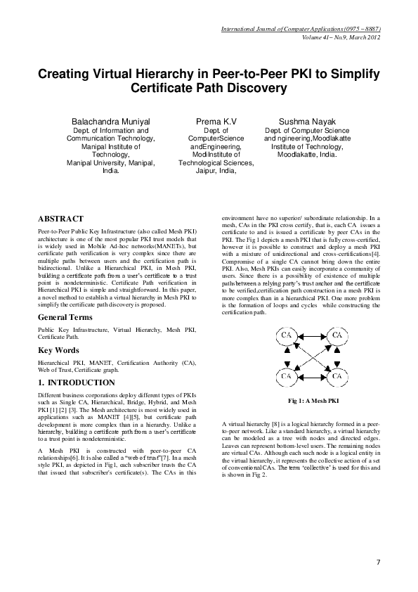 Pdf Creating Virtual Hierarchy In Peer To Peer Pki To Simplify Certificate Path Discovery