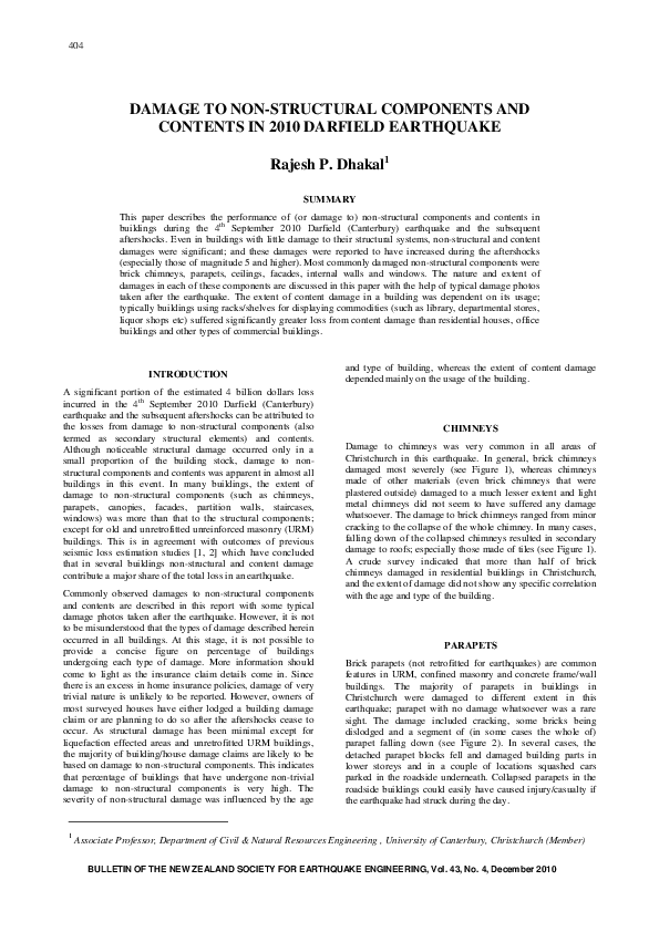(PDF) Damage to non-structural components and contents in 2010 Darfield ...