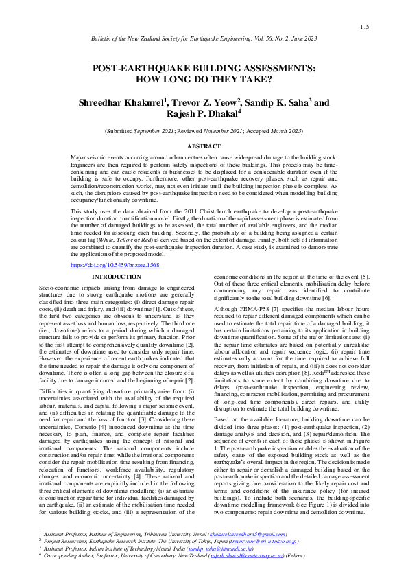 (PDF) Post-earthquake building assessments
