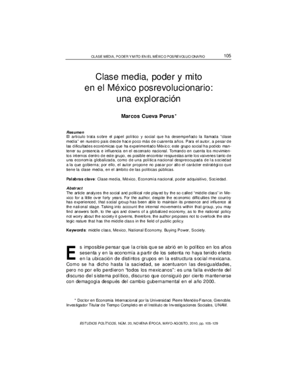 (PDF) Clase media, poder y mito en el México posrevolucionario: una exploración | Marcos Cueva ...