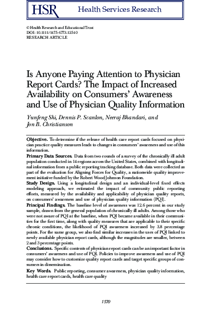 (PDF) Is Anyone Paying Attention to Physician Report Cards? The Impact ...