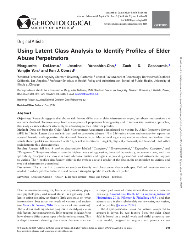 (PDF) Using Latent Class Analysis to Identify Profiles of Elder Abuse Perpetrators | Kendon ...