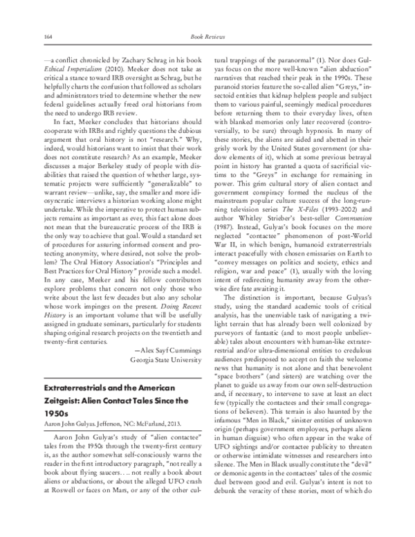 (PDF) Extraterrestrials and the American zeitgeist: alien contact tales since the 1950s