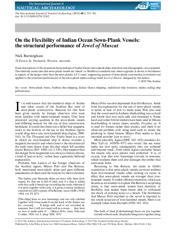 (PDF) On the Flexibility of Indian Ocean Sewn‐Plank Vessels: the ...