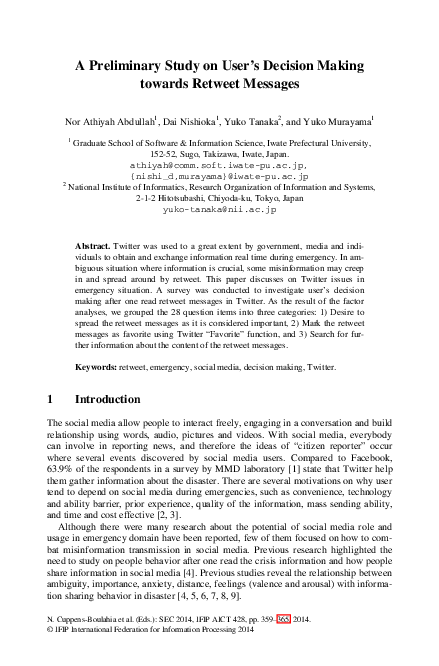 (PDF) A Preliminary Study on User’s Decision Making towards Retweet Messages