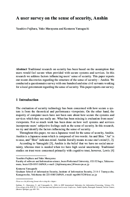 (PDF) A user survey on the sense of security, Anshin
