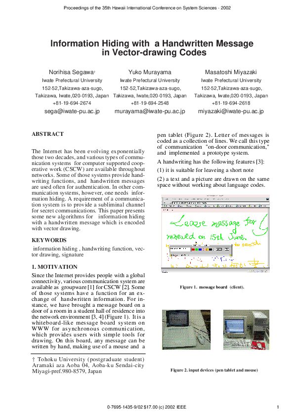 (PDF) Information Hiding with a Handwritten Message in Vector-Drawing ...