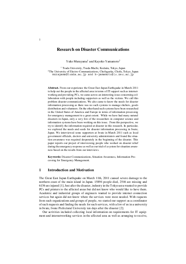 (PDF) Research on Disaster Communications