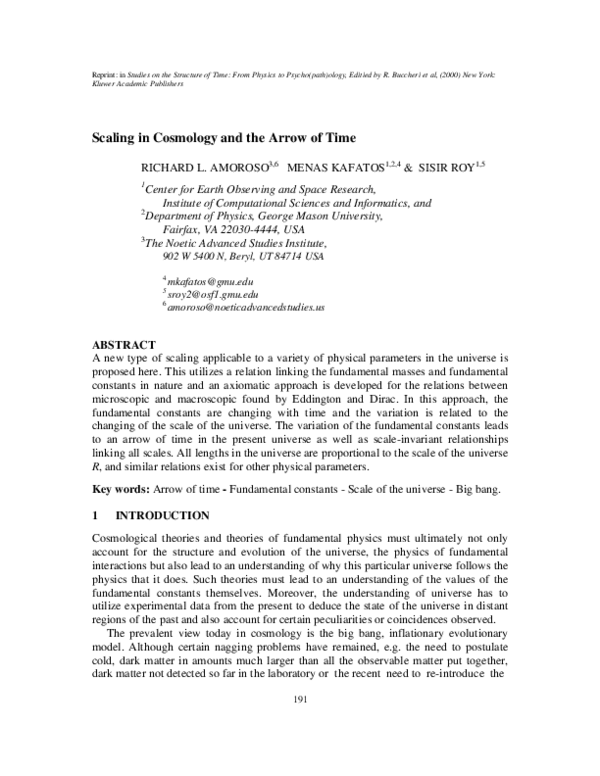 (PDF) Scaling in cosmology and the arrow of time