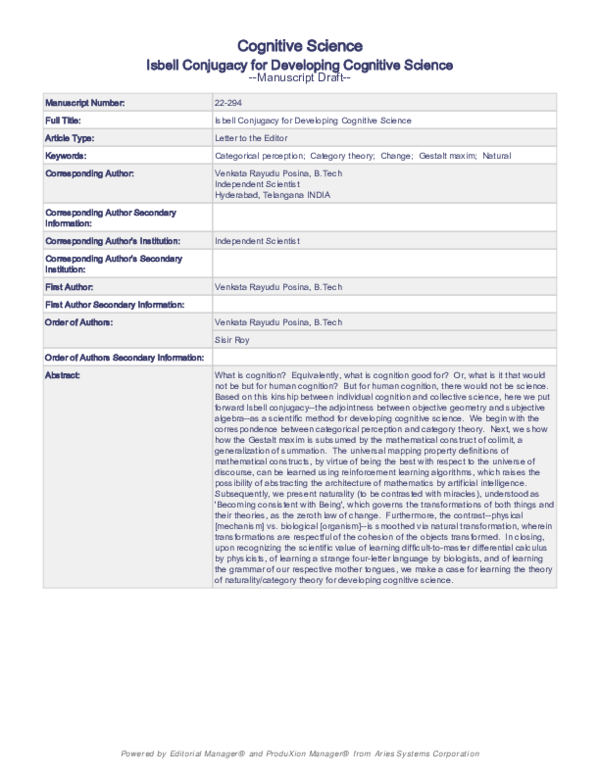 (PDF) Isbell Conjugacy for Developing Cognitive Science