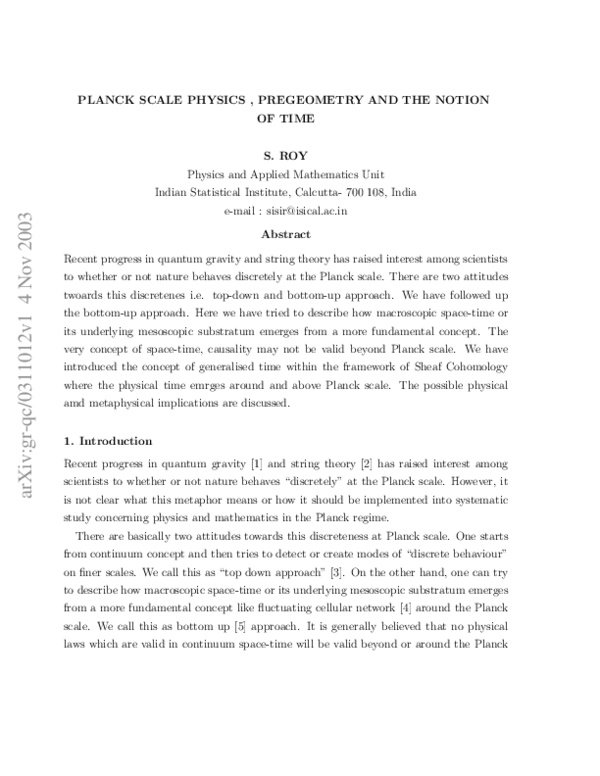 (PDF) Planck Scale Physics, Pregeometry and the Notion of Time