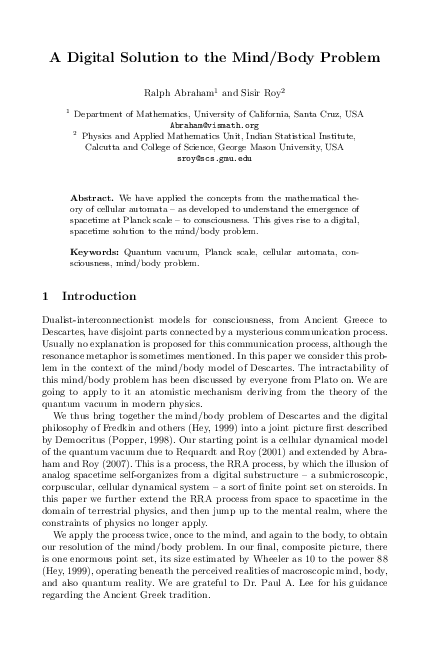 (PDF) A Digital Solution to the Mind/Body Problem | Sisir Roy ...