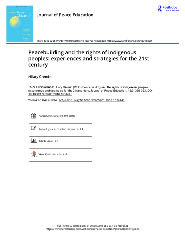 (PDF) Peacebuilding and the Rights of Indigenous Peoples