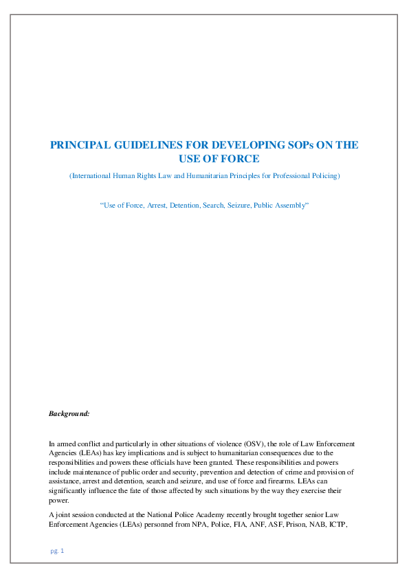 (PDF) PRINCIPLE GUIDELINES FOR DEVELOPING SOPs ON THE USE OF FORCE for Police