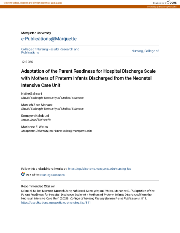 (PDF) Adaptation of the parent readiness for hospital discharge scale ...