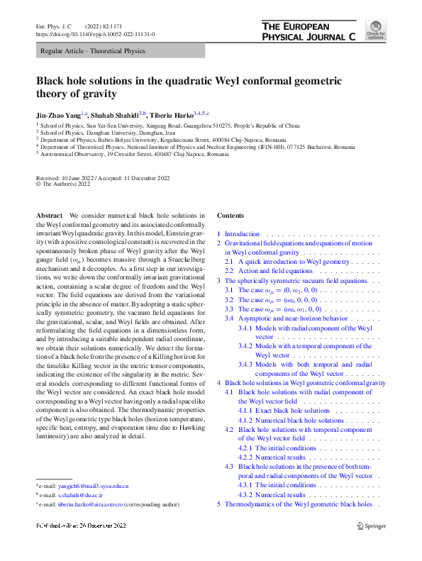 (PDF) Black hole solutions in the quadratic Weyl conformal geometric ...