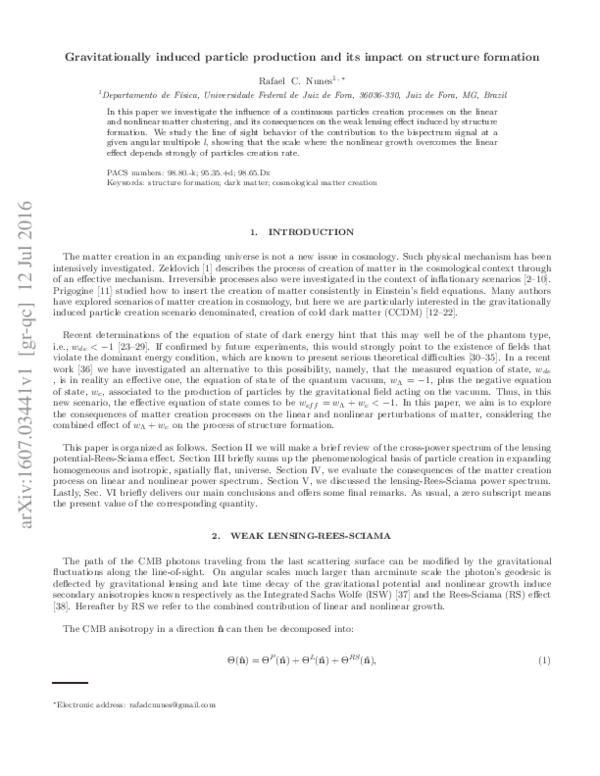 (PDF) Gravitationally induced particle production and its impact on structure formation