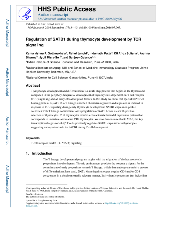 (PDF) Regulation of SATB1 during thymocyte development by TCR signaling | Sanjeev Galande ...