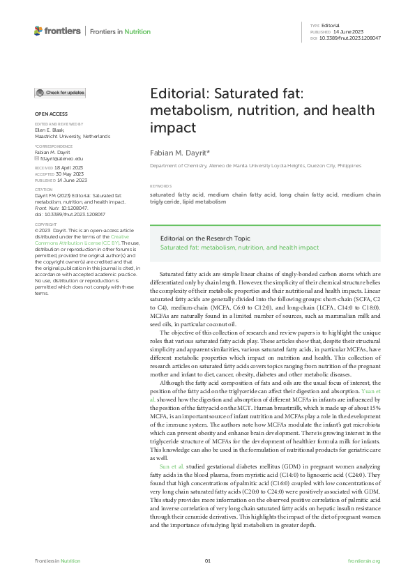 (PDF) Editorial: Saturated fat: metabolism, nutrition, and health ...