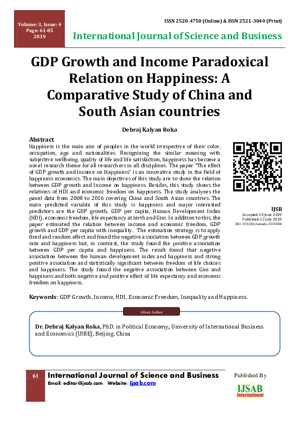 (PDF) GDP Growth and Income Paradoxical Relation on Happiness: A ...