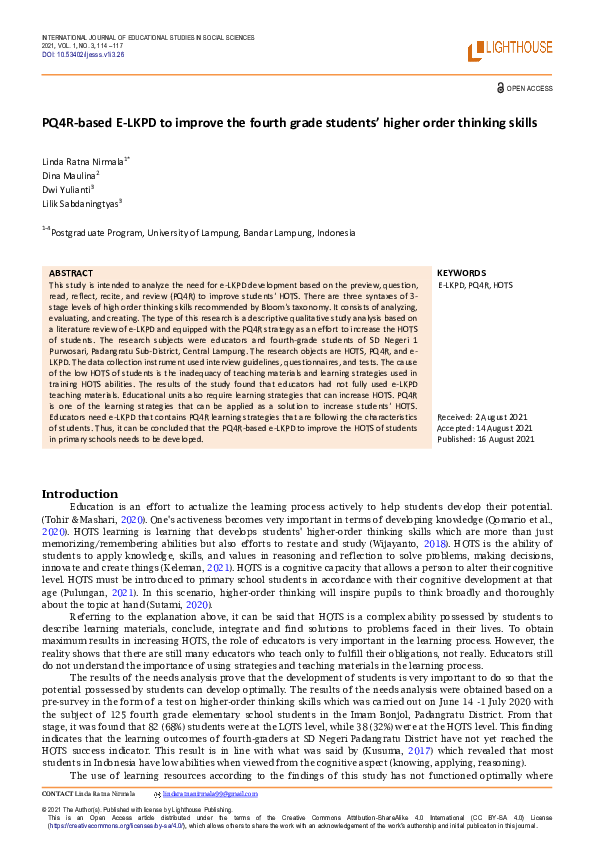 (PDF) PQ4R-based E-LKPD to improve the fourth grade students’ higher ...